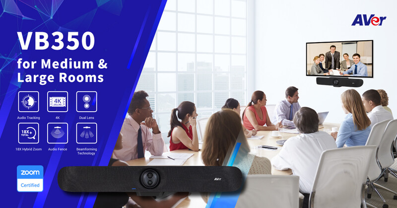 중대형 회의실 위한 듀얼렌즈 PTZ 비디오 바 '에버 VB350'